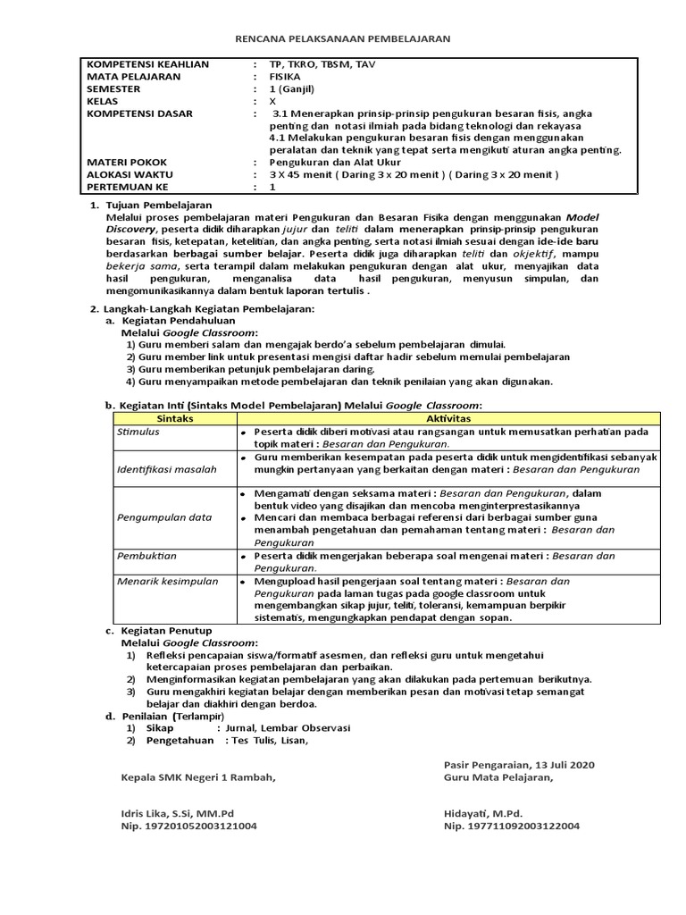 RPP Fisika Kelas X | PDF