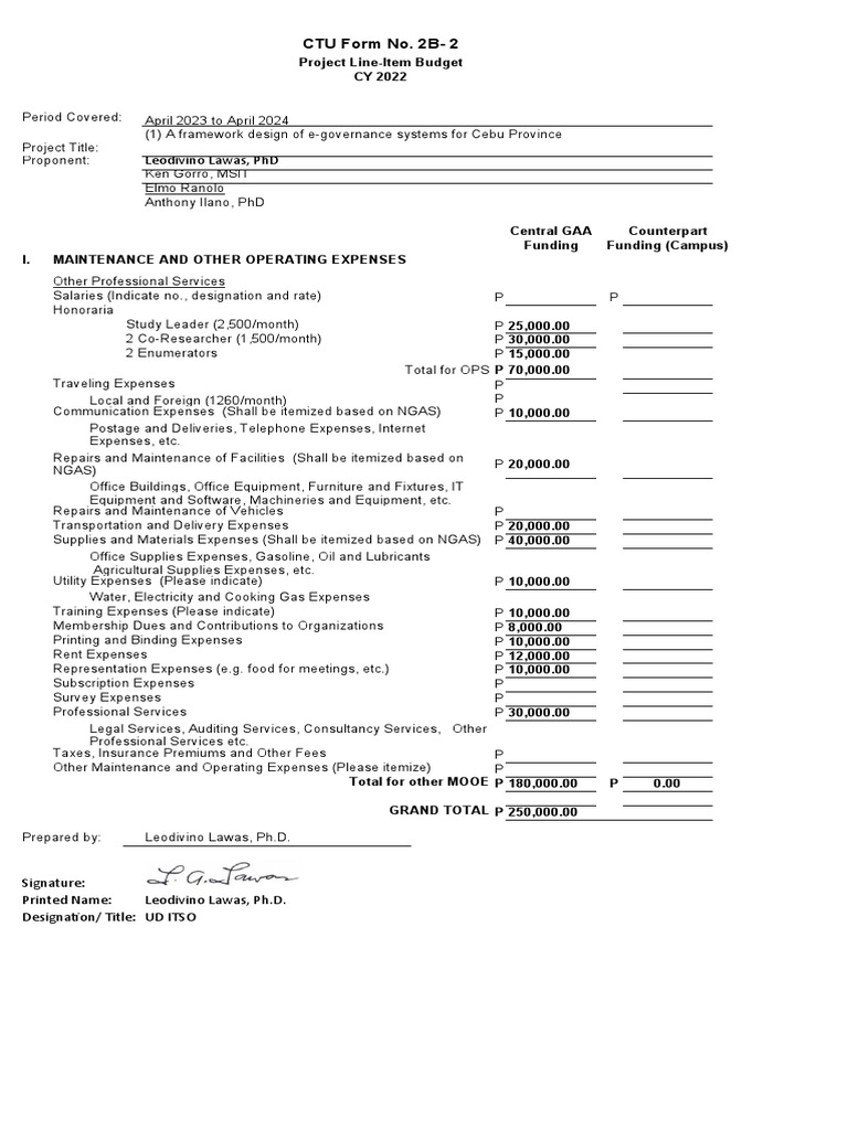 CTU Form No. 2B 2 Budget E Governance Phase1 With e Sig | PDF | Economies