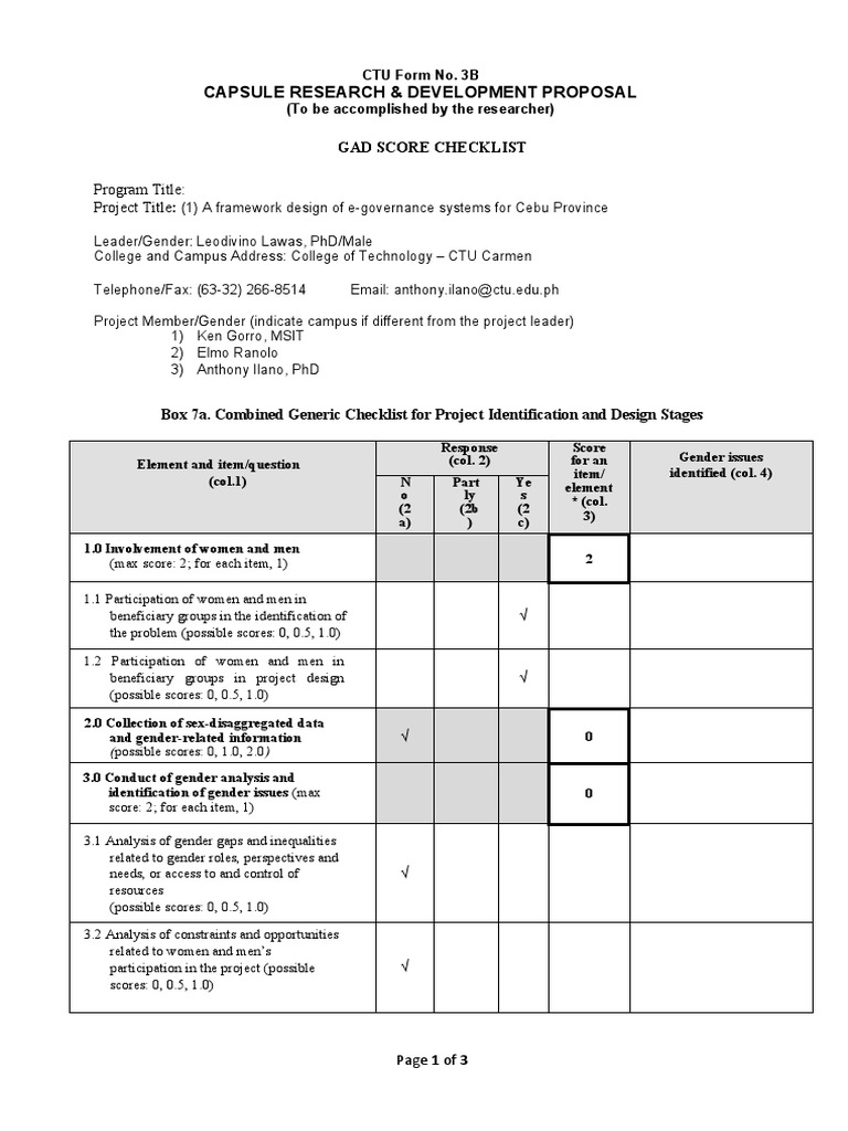 Gorro CTU Form No. 3B GAD Score Checklist 1.18.22 | PDF | Economies