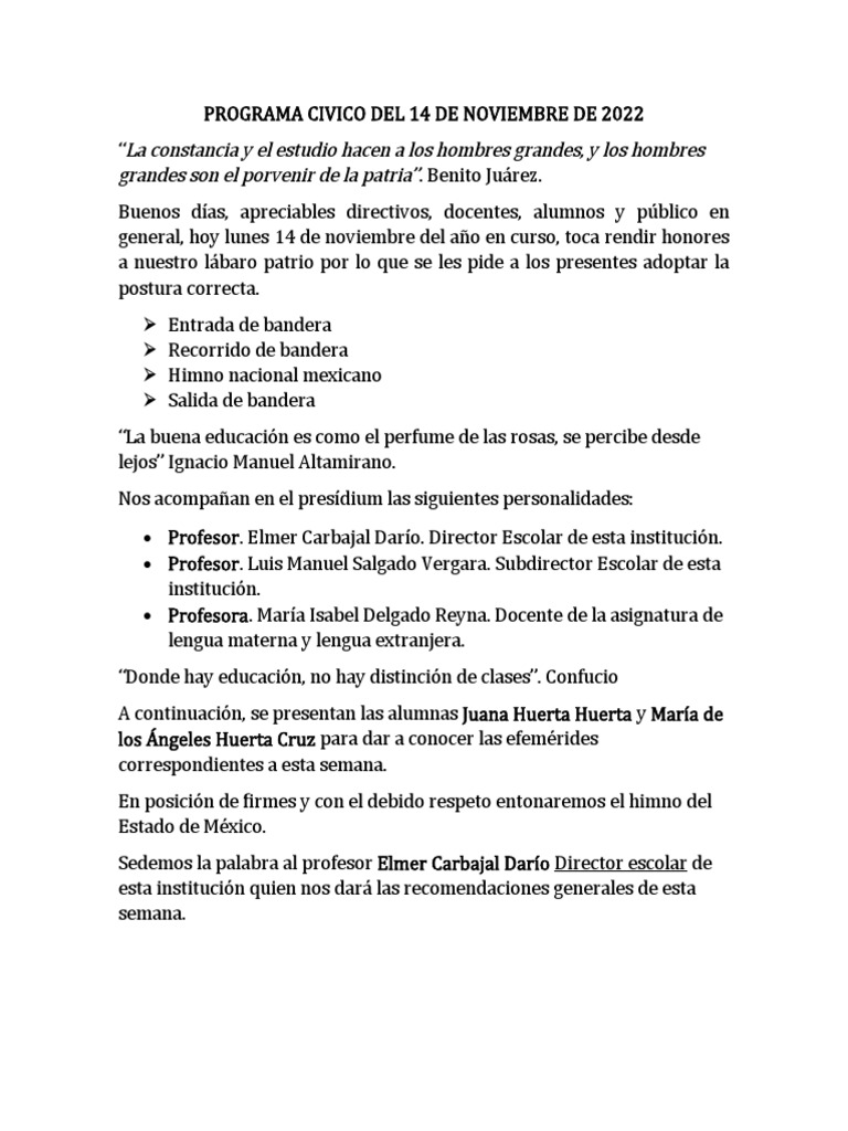 Programa Cívico 14 de Noviembre 2022 | PDF