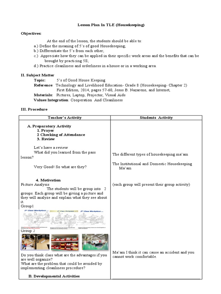 Detailed Lesson Plan in House Keeping 5S | PDF