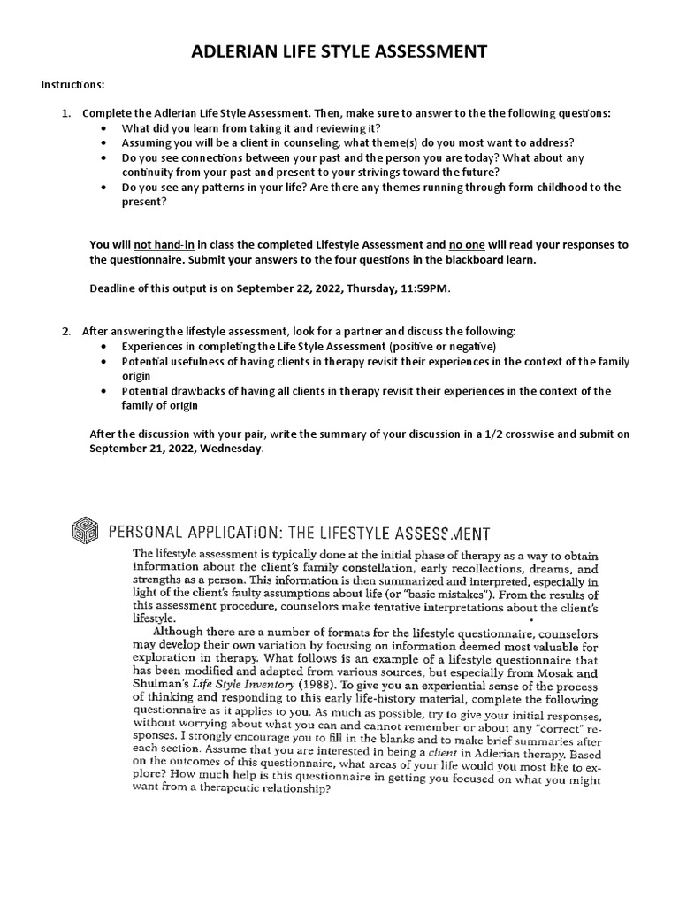 Adlerian Life Style Assessment | PDF