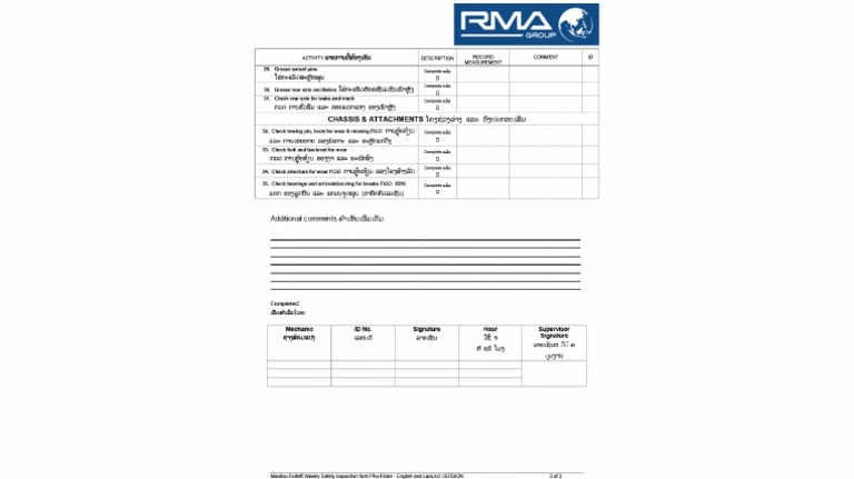Manitou Forklift Weekly Safety Inspection 3 | PDF