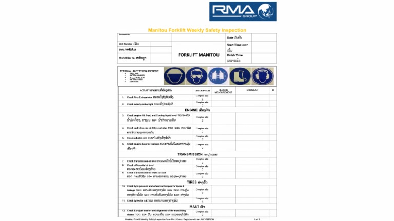 Manitou Forklift Weekly Safety Inspection 1 | PDF