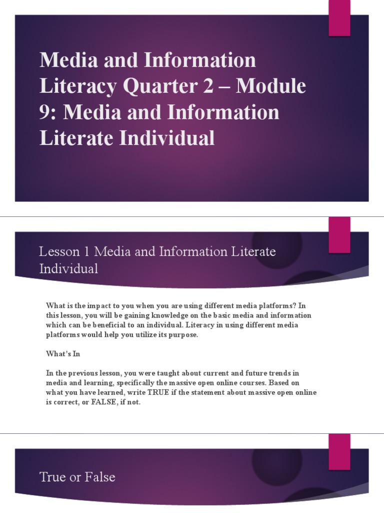 Media and Information Literacy Quarter 4 Module | PDF | Media (Communication) | Learning