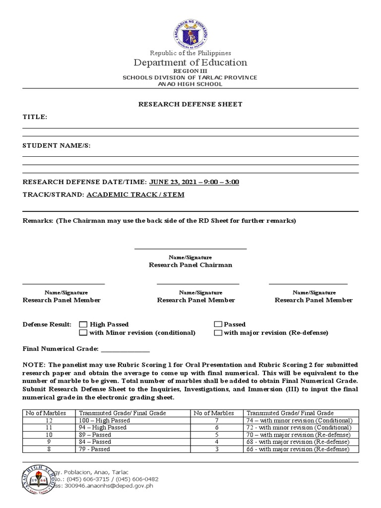 Research Defense Sheet | PDF