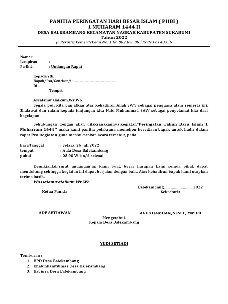 Surat Panitia Peringatan Hari Besar Islam | PDF