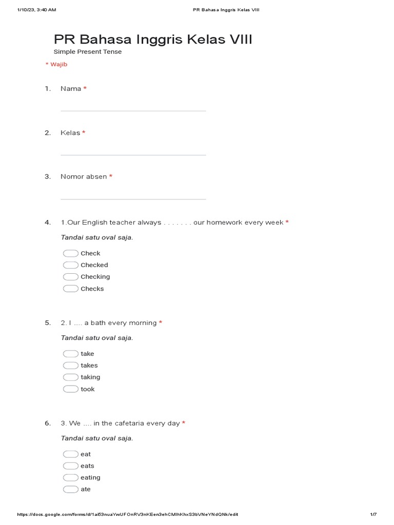 PR Bahasa Inggris Kelas 8 | PDF