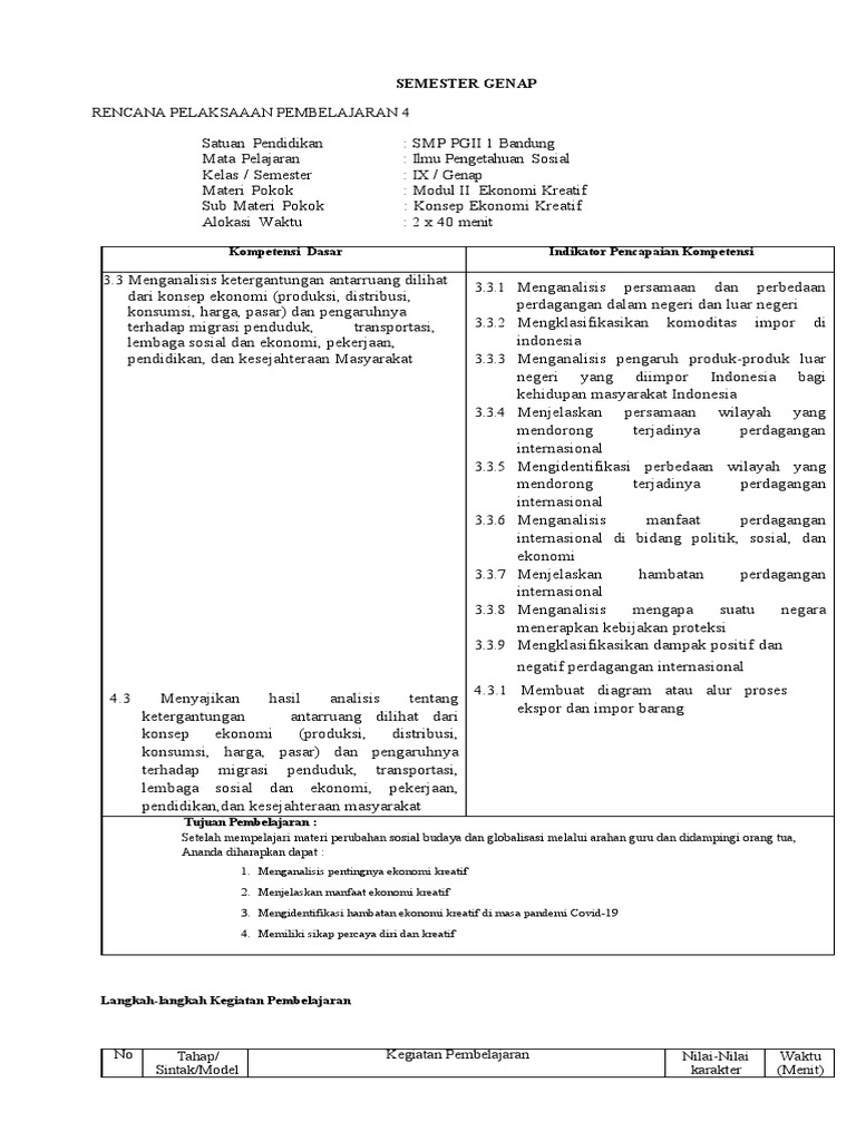 RPP 4 MODUL 2 Konsep Ekonomi Kreatif | PDF