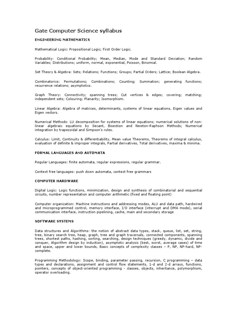 Gate Computer Science Syllabus: Engineering Mathematics | PDF ...