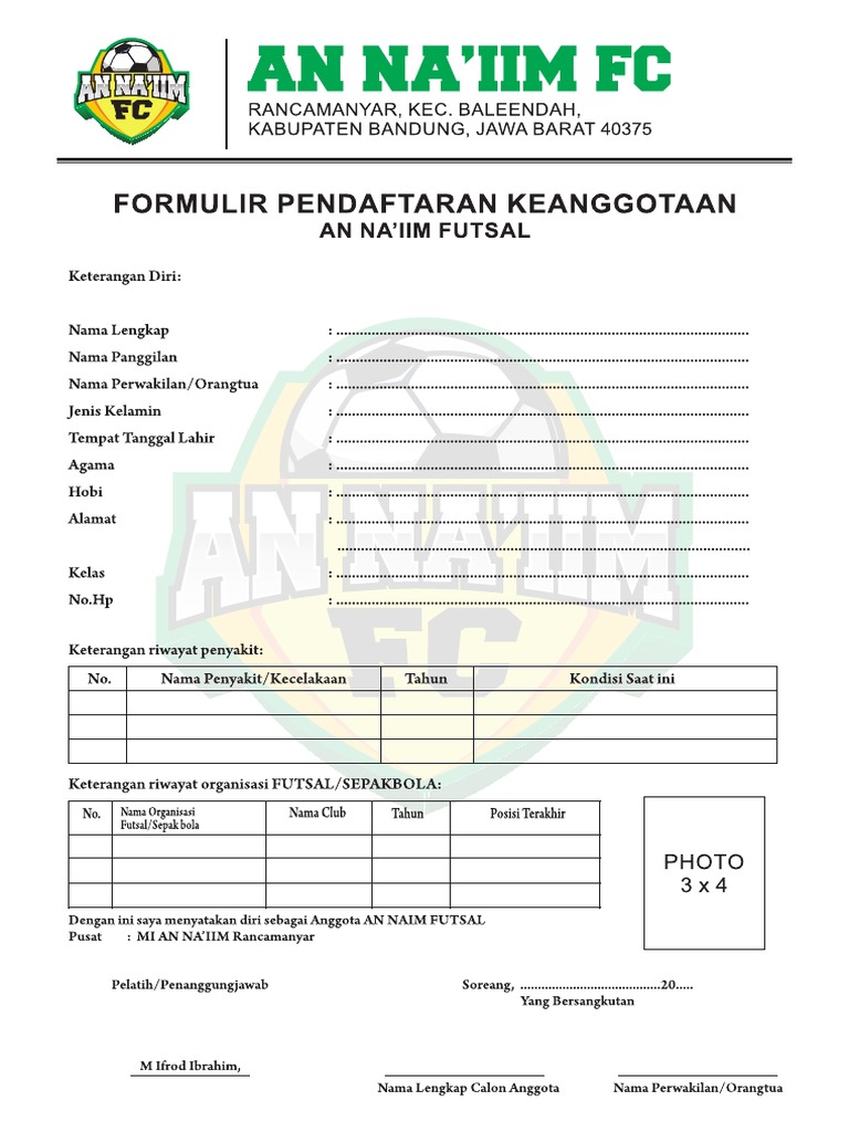 Formulir PEndaftaran Futsal An NAIIM | PDF