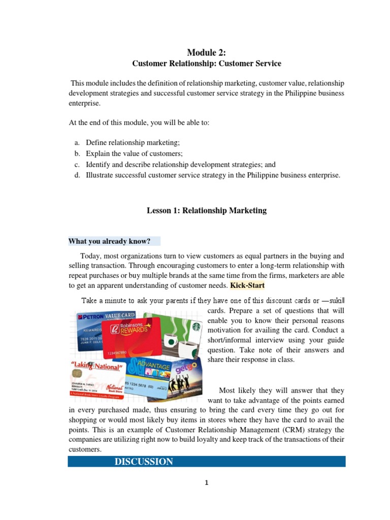 Business Marketing Module 2 | PDF | Marketing | Customer Relationship ...