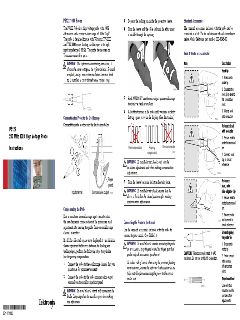 P5122 200 MHZ 100X High Voltage Probe Instructions | PDF | Electricity | Electrical Engineering