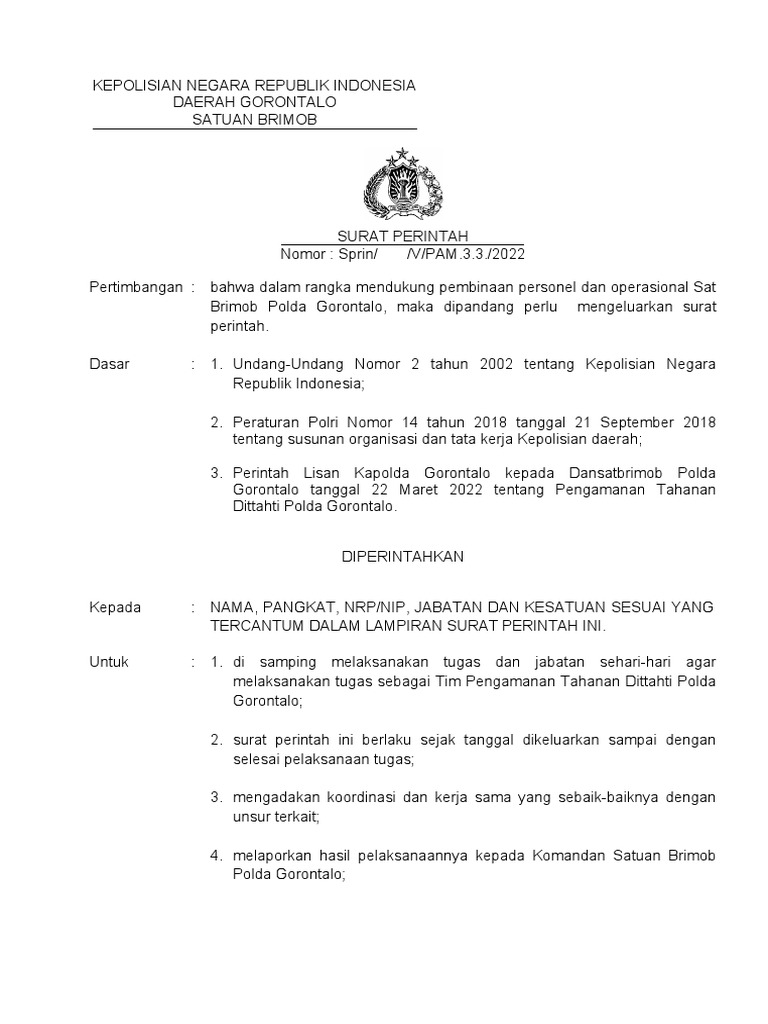 Surat Perintah Pengamanan Tahanan | PDF
