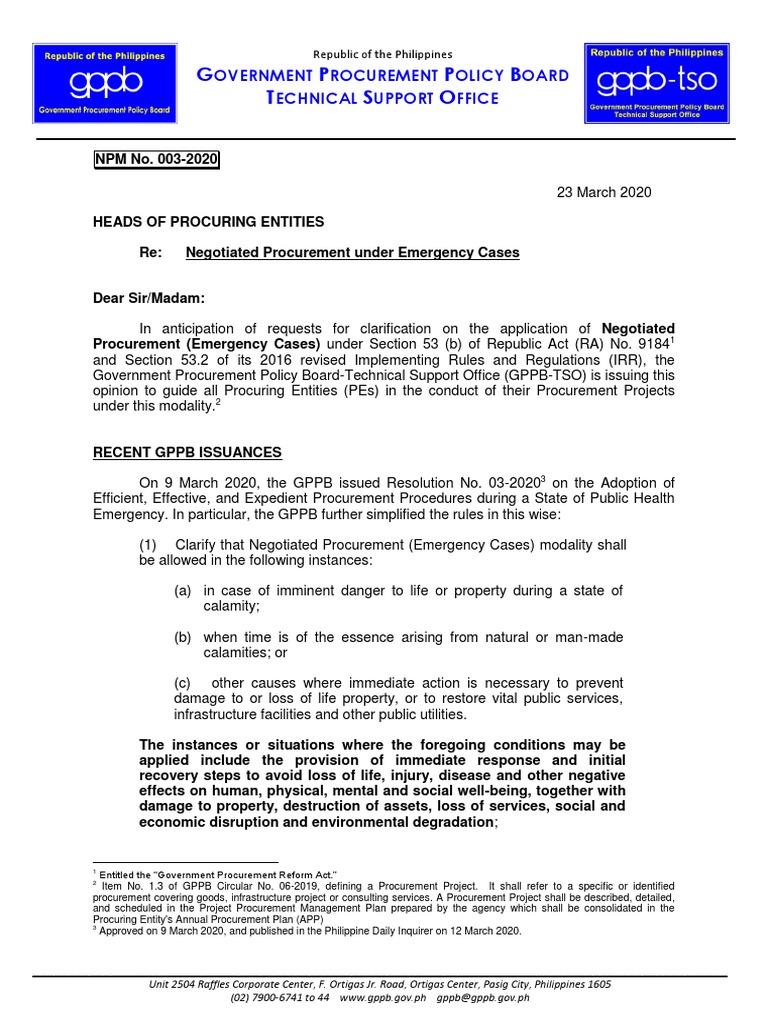 Emergency Procurement Guidelines 2020 | PDF | Procurement | Emergency