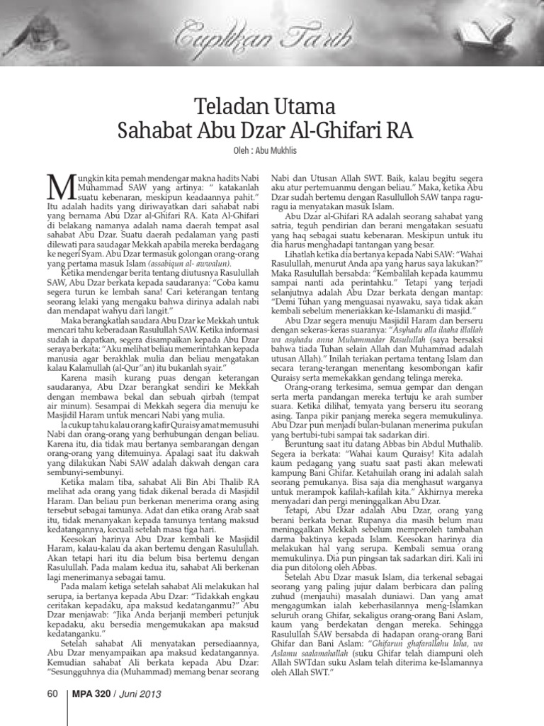Teladan Utama Sahabat Abu Dzar Al Ghifari Ra Compress | PDF Teladan Utama Sahabat Abu Dzar Al Ghifari Ra Compress | PDF