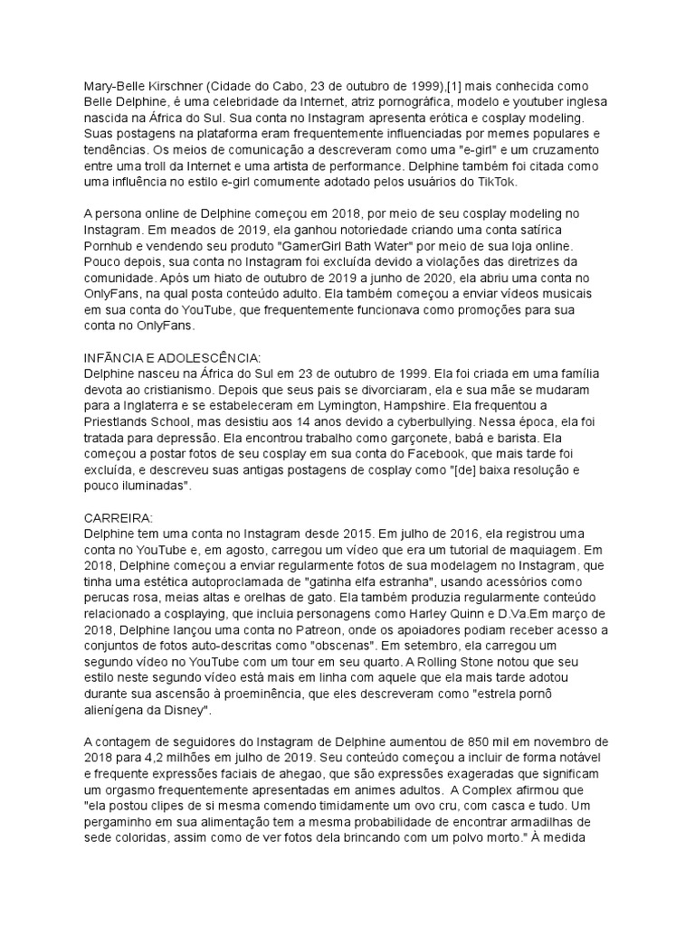 Biografia de Mary-Belle Kirschner (Belle Delphine) | PDF