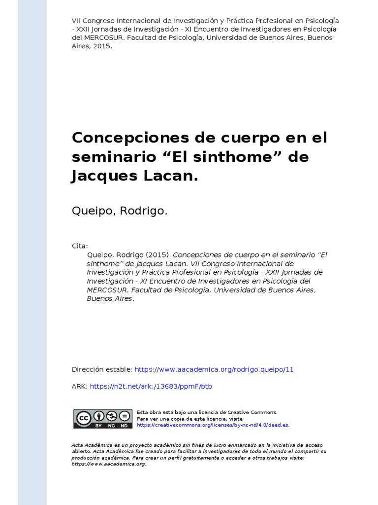 Queipo, Rodrigo (2015) - Concepciones de Cuerpo en El Seminario "El Sinthome" de Jacques Lacan ...