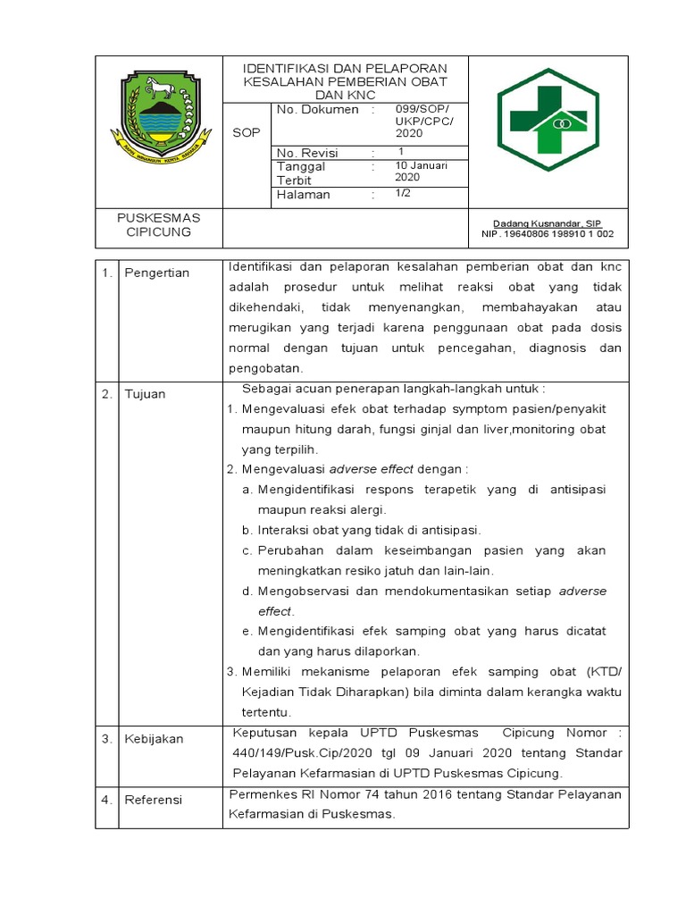 Spo 20 Identifikasi Dan Pelaporan Kesalahan Pemberian Obat Dan KNC | PDF