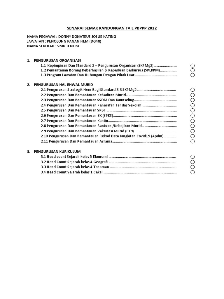 Senarai Kandungan Fail PBPPP | PDF