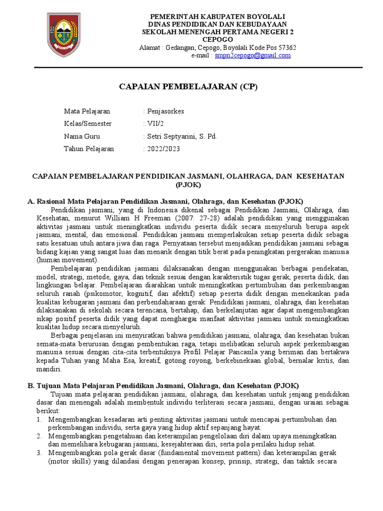 CP Pjok Kelas 7 | PDF