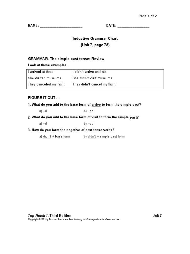 Grammar Simple Past Tense With Others Verbs | PDF