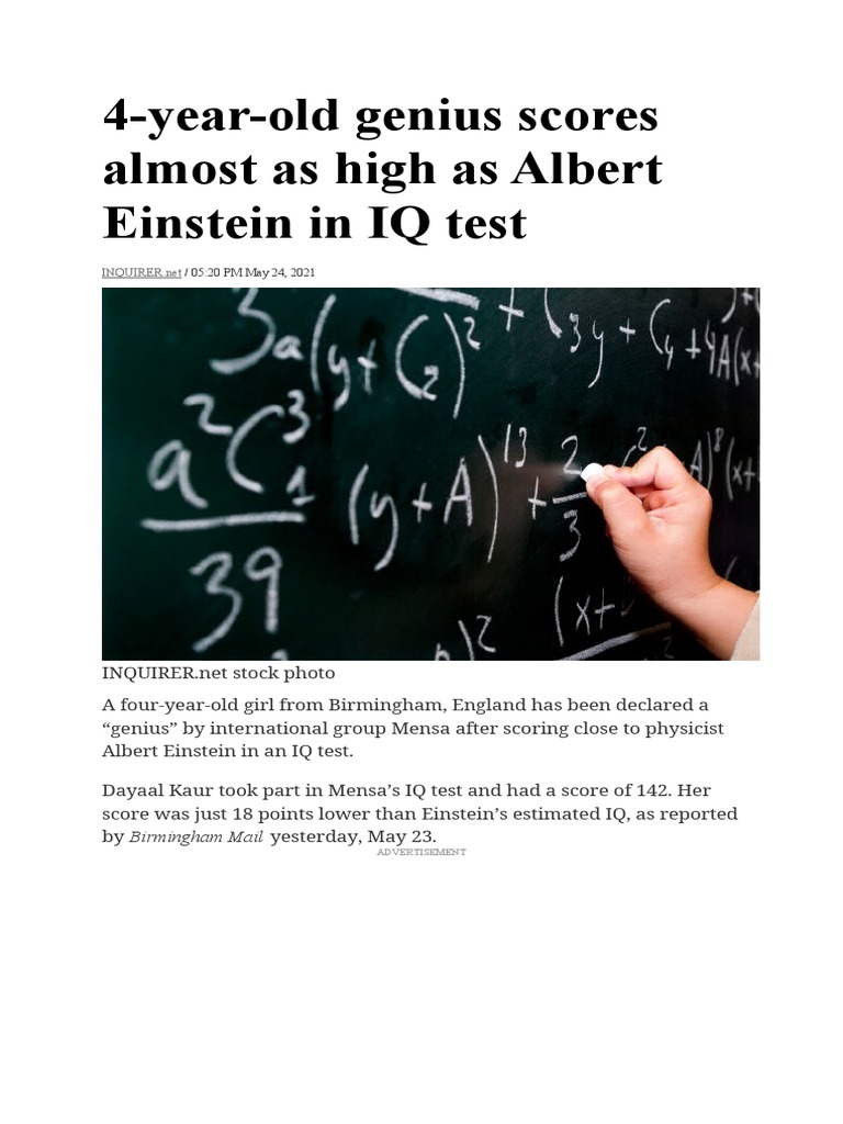 4-Year-Old Genius Scores Almost As High As Albert Einstein in IQ Test | PDF