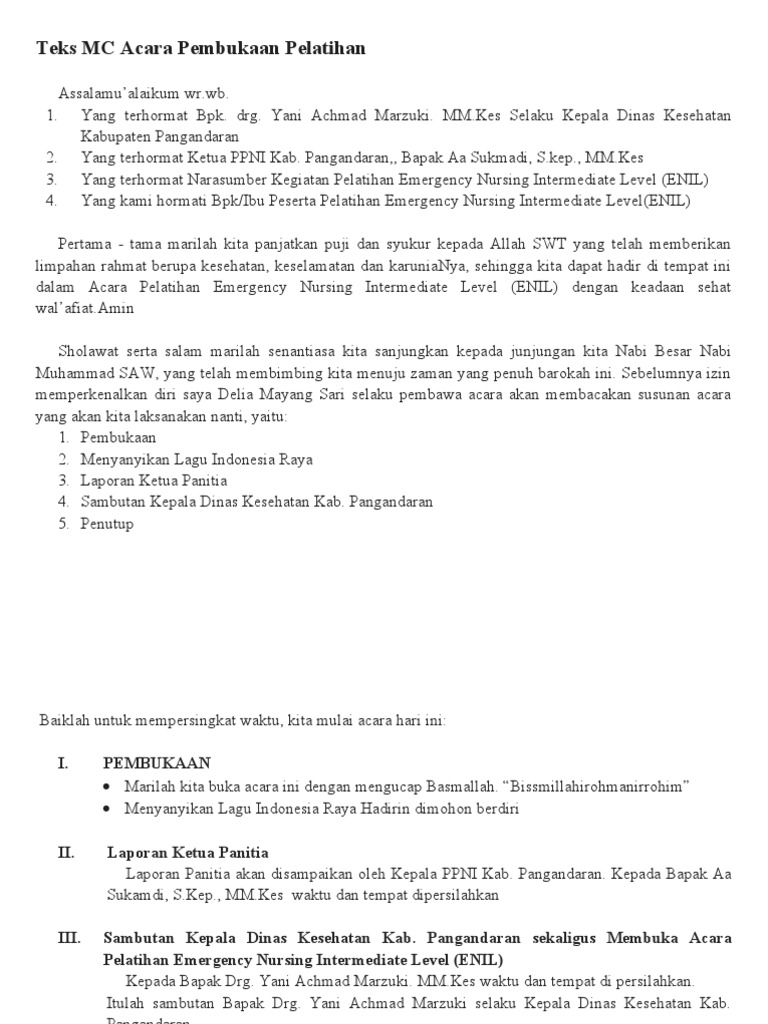 Teks MC Acara Workshop | PDF