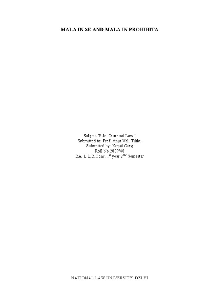 Understanding Mala in Se and Prohibita | PDF | Social Science | Foreign ...