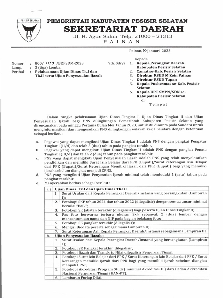 Edaran Ujian Dinas 2023 | PDF