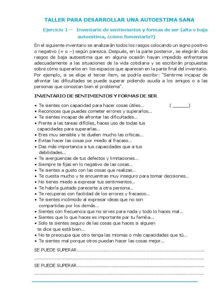Taller - Ejercicio Completo Correcto | PDF | Autoestima | Pensamiento