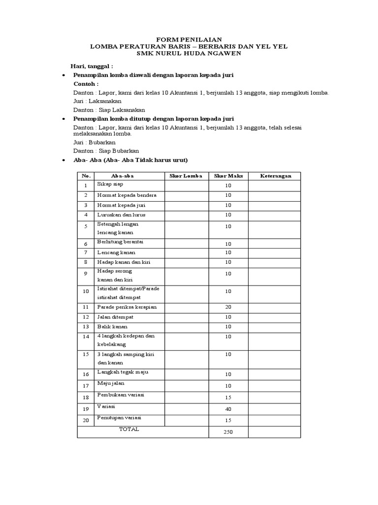Form Penilaian PBB Yel-Yel | PDF