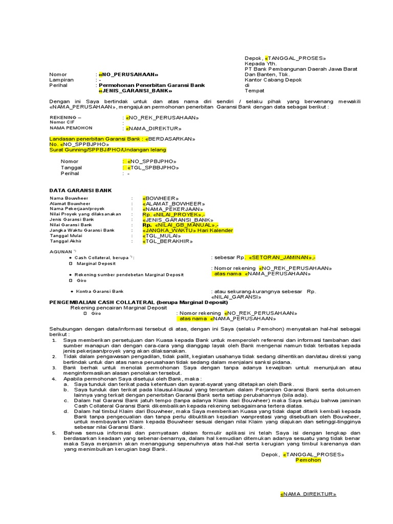 Format Baku Surat Permohonan Garansi Bank | PDF