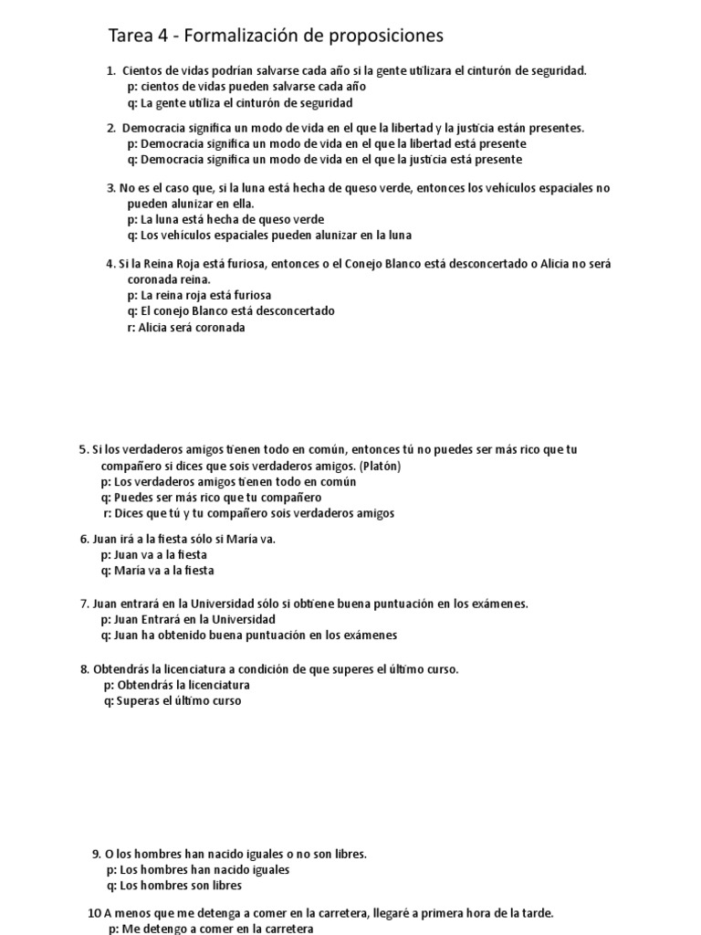 Tarea 4 - Formalización de Proposiciones | PDF