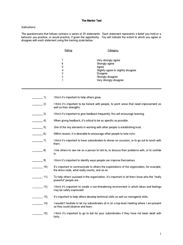 The Mentor Test: Assess Your Mentoring Skills | PDF | Mentorship ...