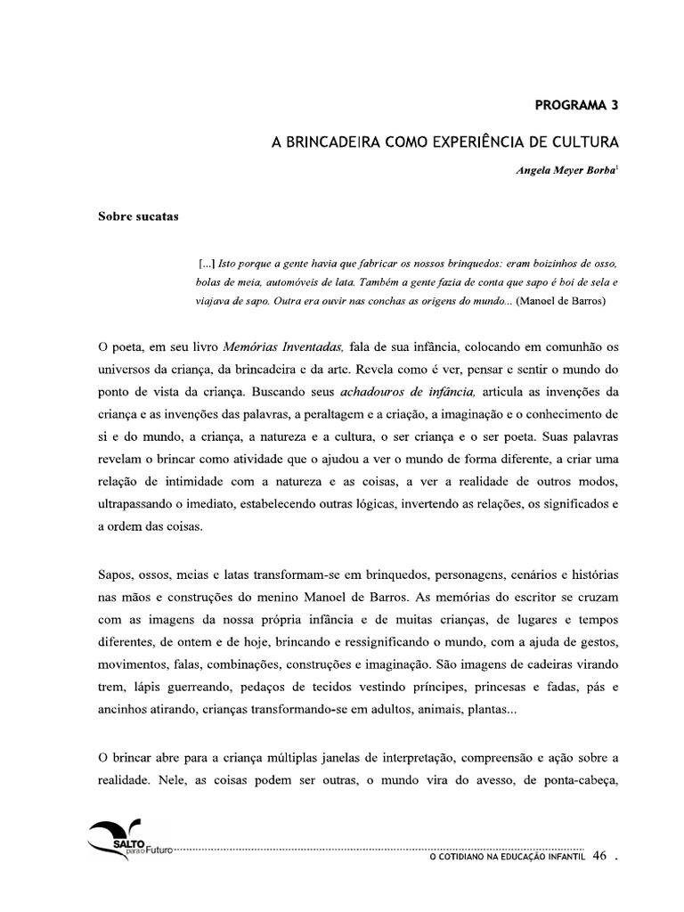 Borba. A Brincadeira Como Experiência de Cultura | PDF