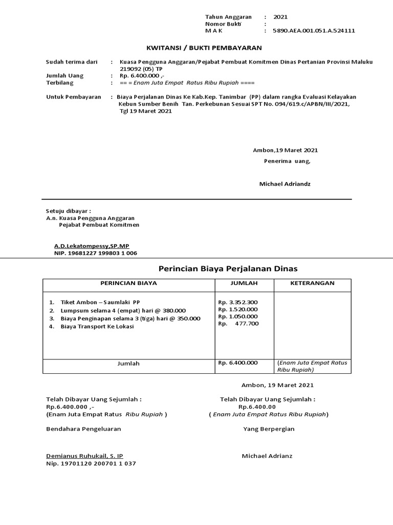 Kwitansi Apbn + Perincian | PDF