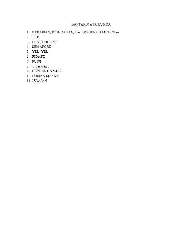 Daftar Mata Lomba Kemah | PDF
