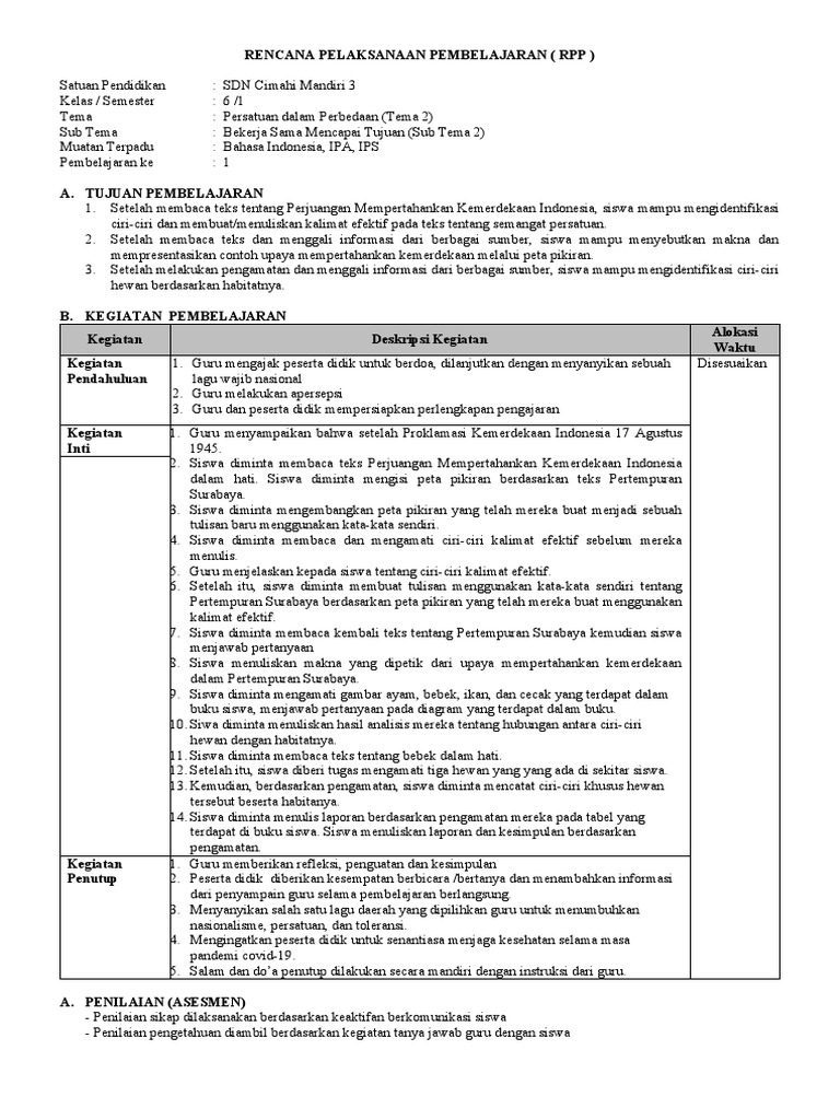 RPP Kelas 6 Tema 2 ST 2 | PDF
