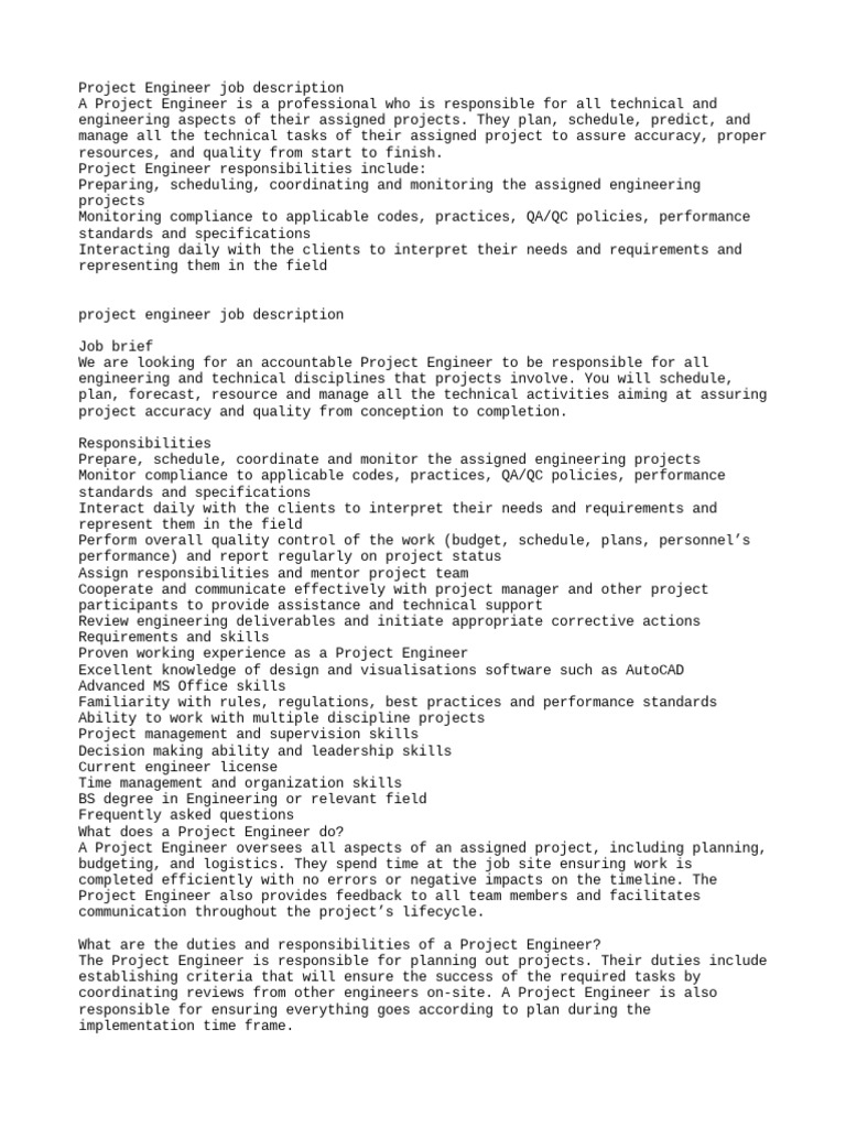 Project Engineer Role Overview | PDF | Quality Assurance | Engineer
