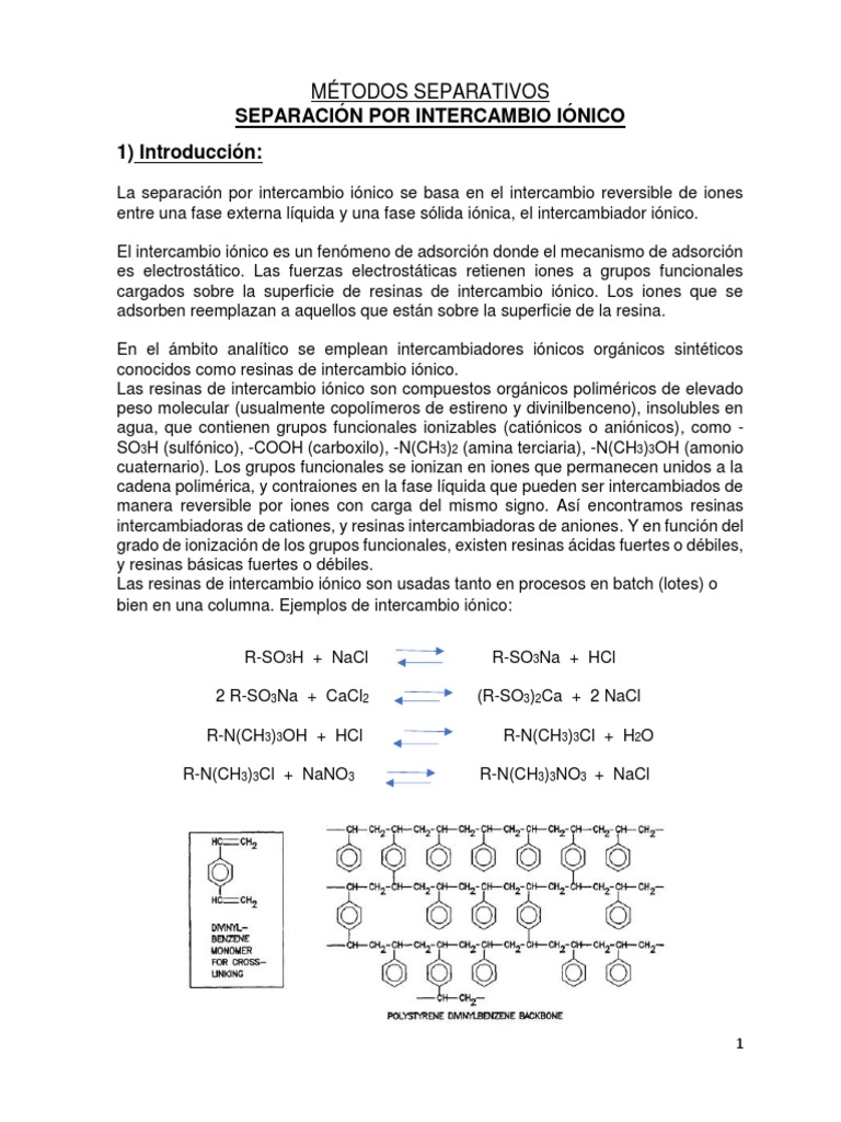 Resinas de Intercambio Iónico | PDF | Equilibrio químico | Enlace iónico