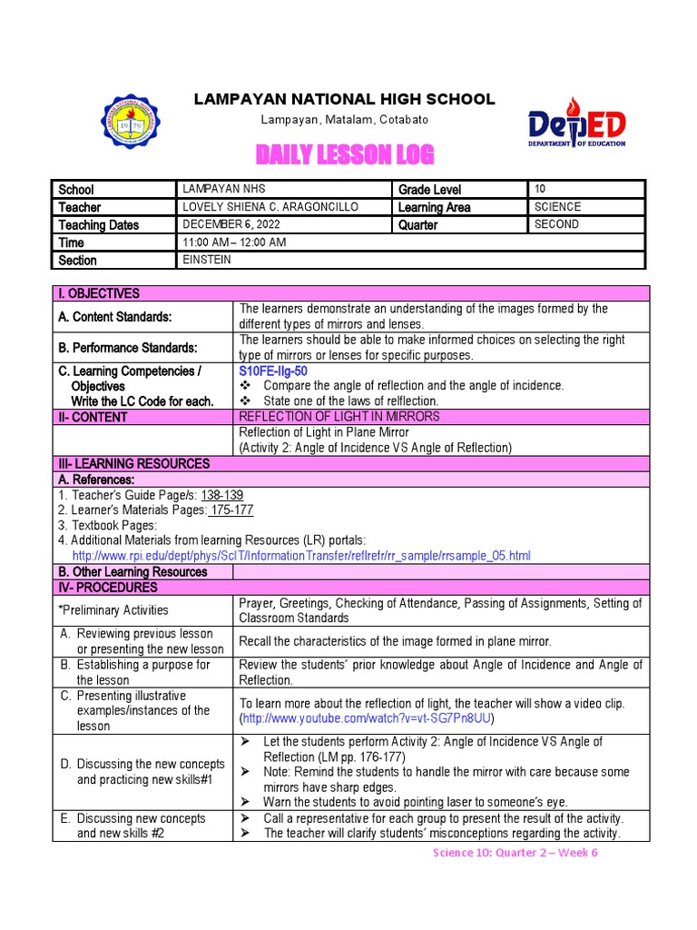 Grade 10 Science Lesson Plan | PDF