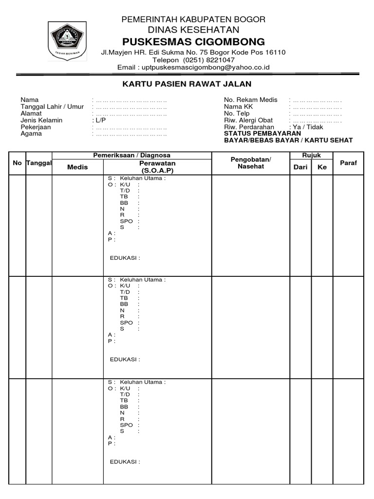 Contoh Blanko Status Pasien | PDF