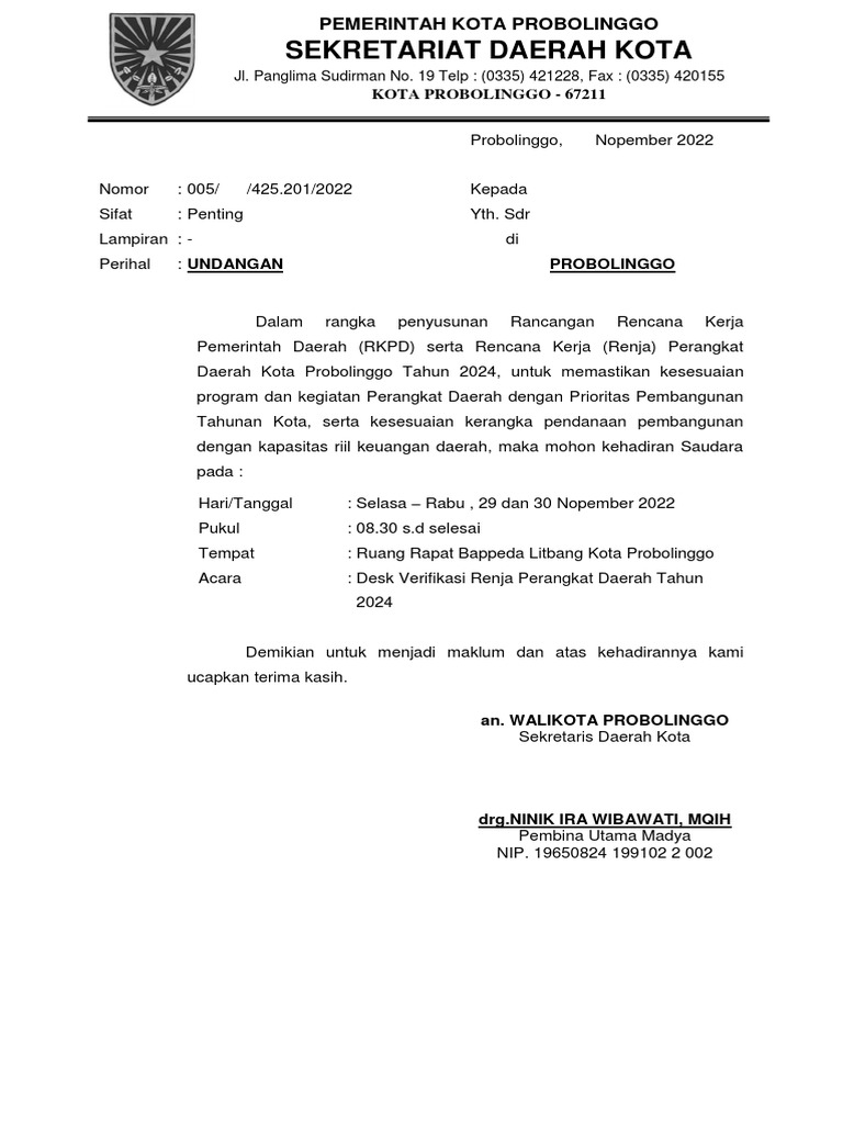 Surat Verifikasi Renja PD 2024 | PDF