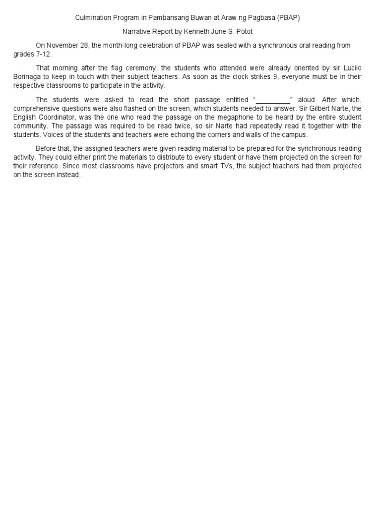 Culmination Program in Pambansang Buwan at Araw NG Pagbasa | PDF