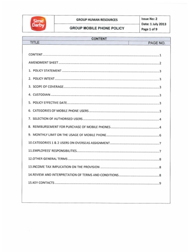 Mobile Device Policy | PDF