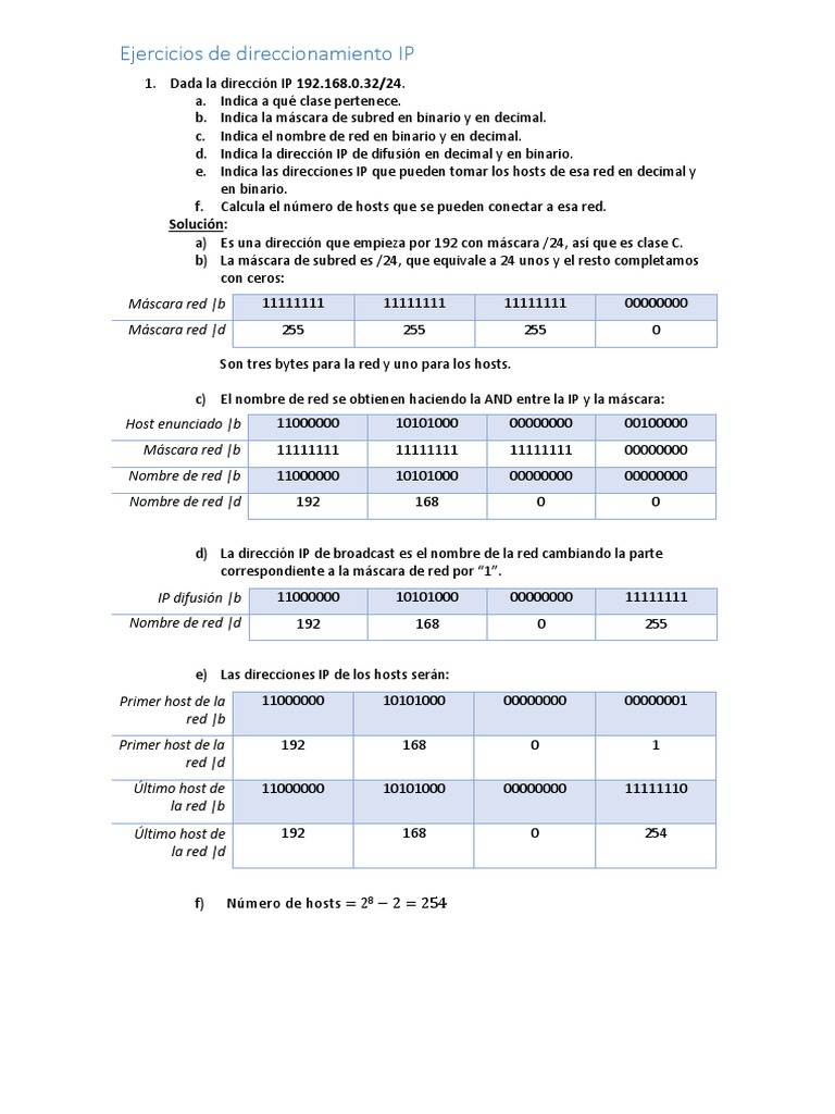 Ejercicio Direccionamiento IP | PDF