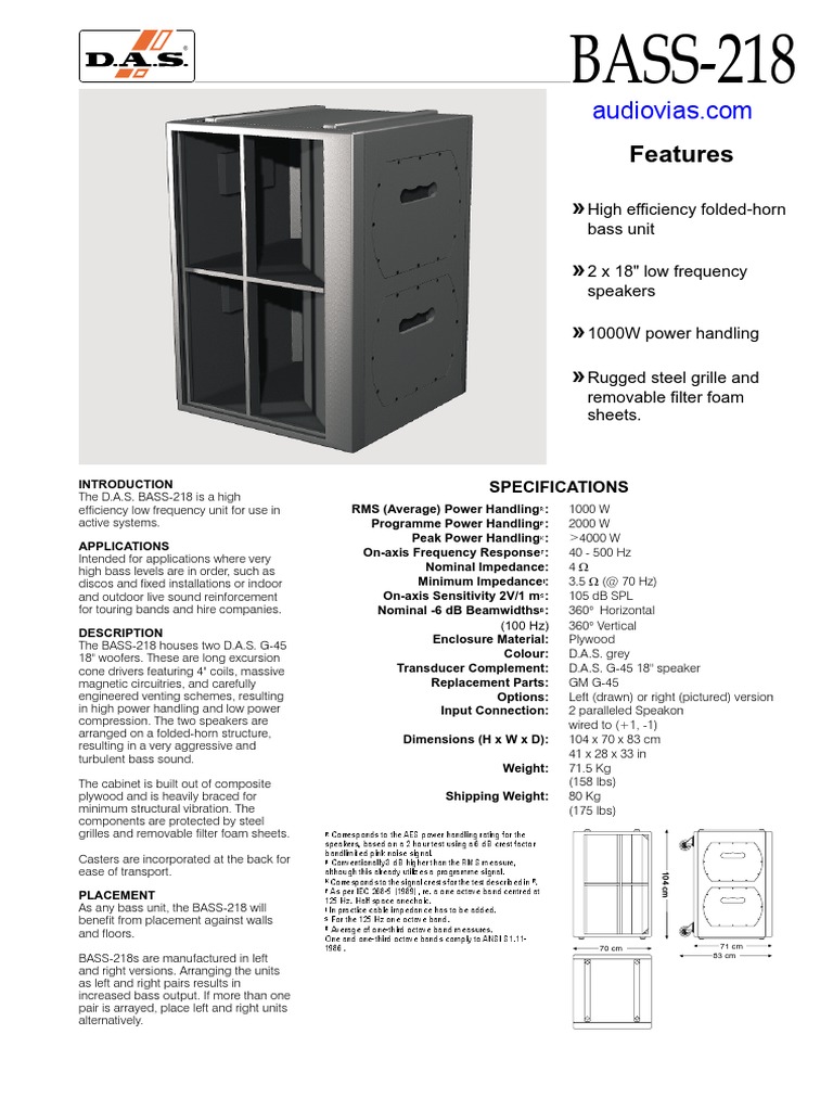 Das Bass 218 Manual Especificaciones Tecnicas | PDF | Loudspeaker ...