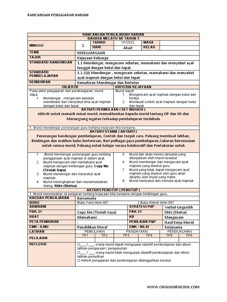 RPH Minggu 2 BM THN 3 | PDF