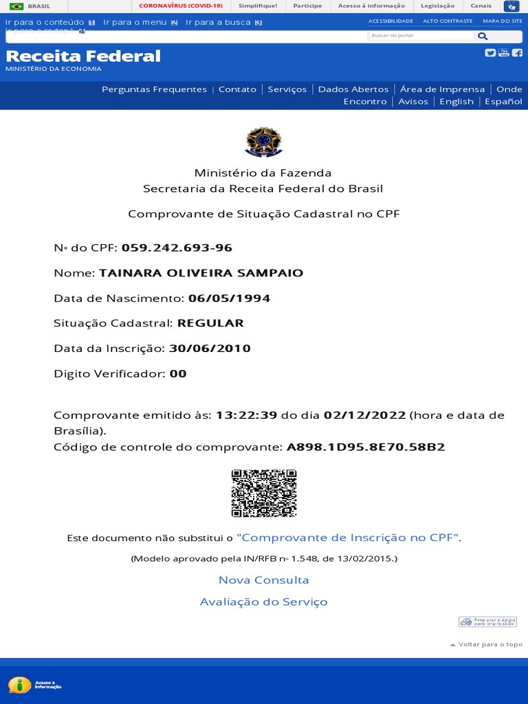 Comprovante de Situação Cadastral No CPF | PDF | Brasil